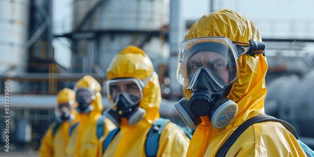 Hazmat team in protective gear handling hazardous materials with safety ...