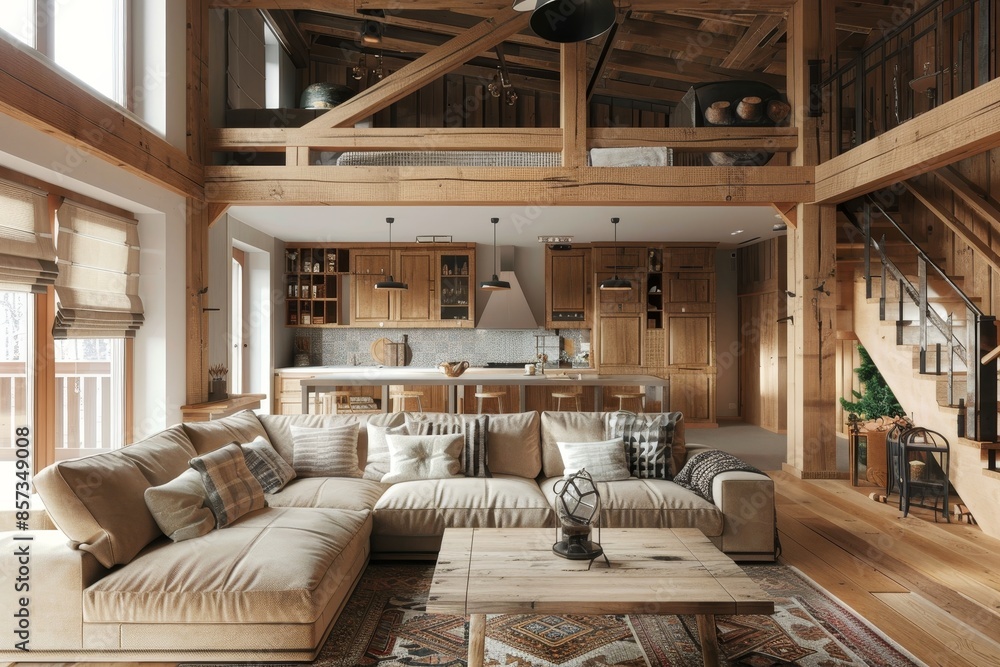 Contemporary farmhouse style living room interior design in a country ...