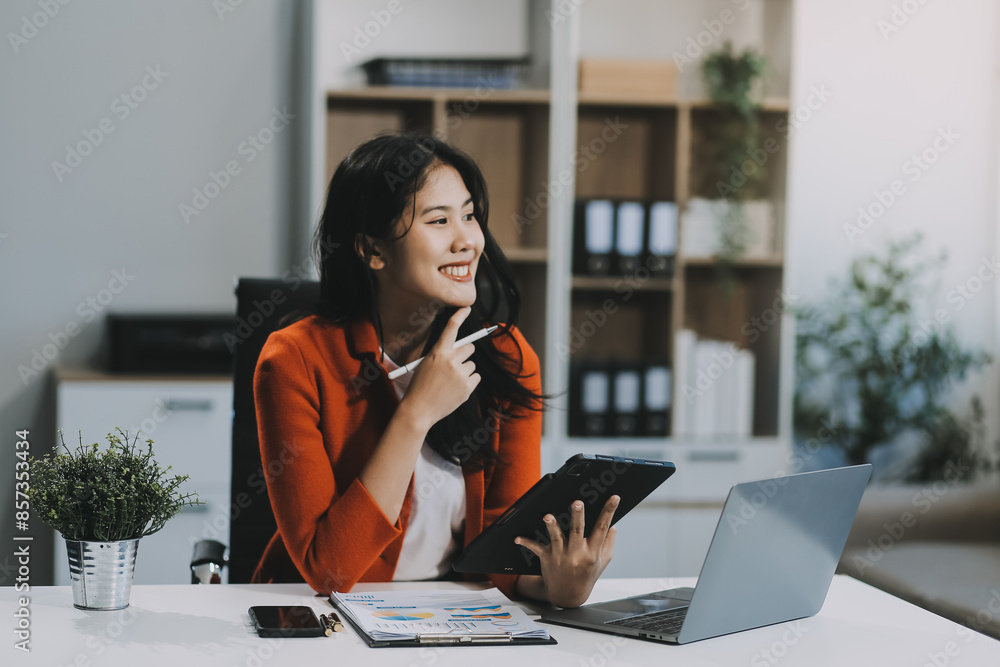 Secretary concept, Female secretary sitting on her desk and working ...