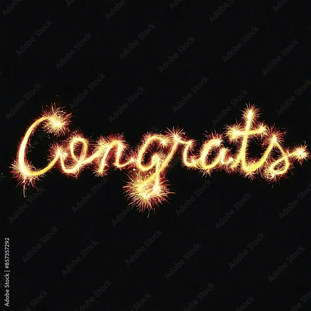 Congrats burning golden sparkler text on black background ...