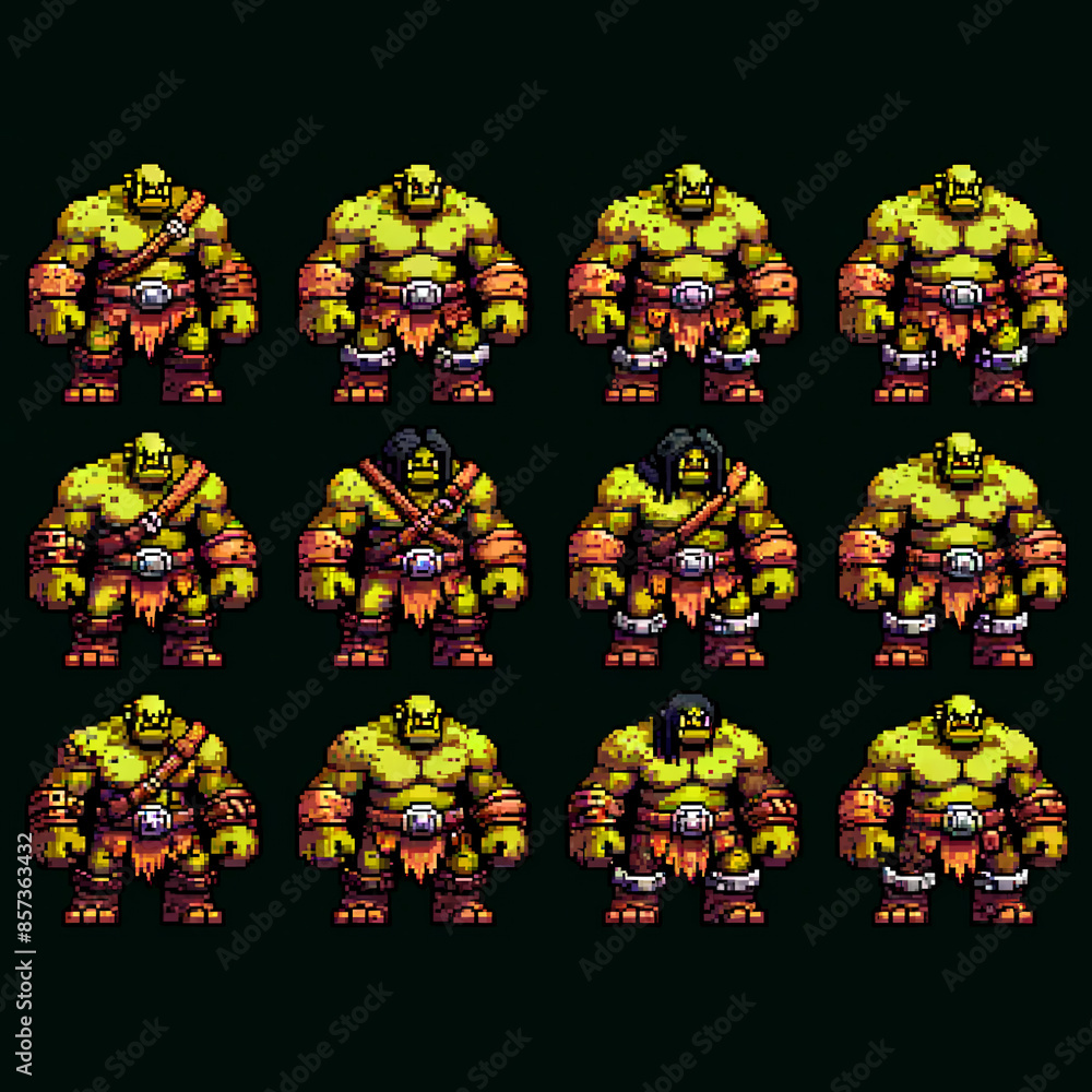 Pixel Art Orc Character Sprite Sheet Stock Illustration | Adobe Stock
