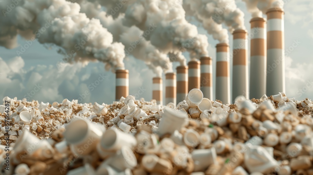 Congested industrial region with factories emitting smoke, sky filled ...