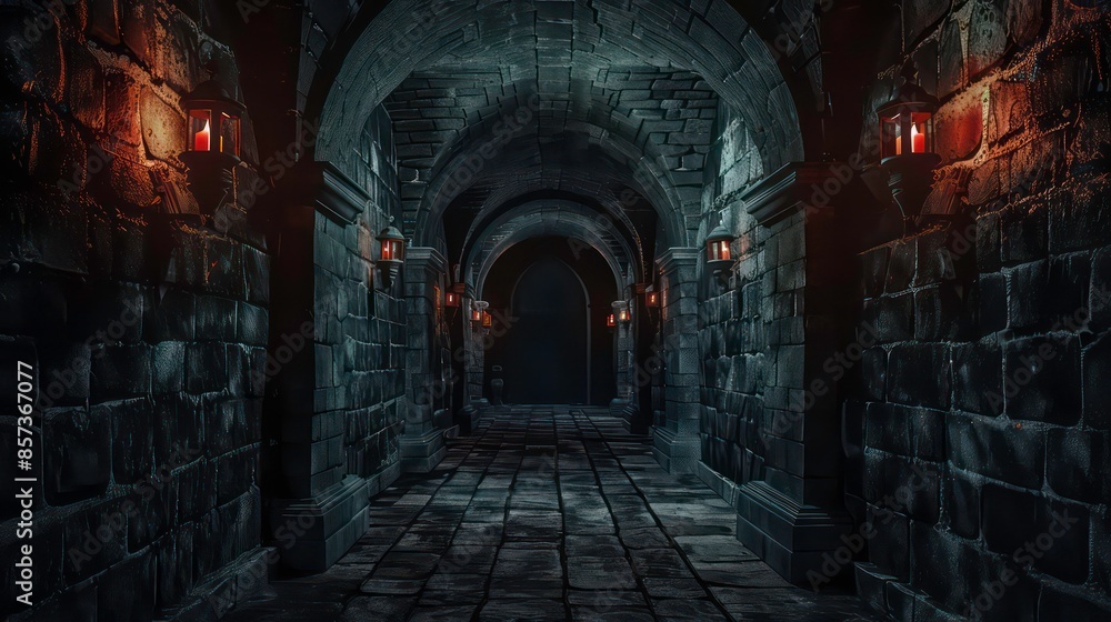 Dark dungeon long medieval castle corridor backgrounds, scary endless ...