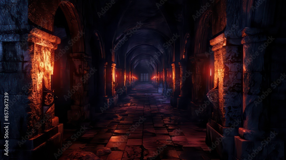 Dark dungeon long medieval castle corridor backgrounds, scary endless ...