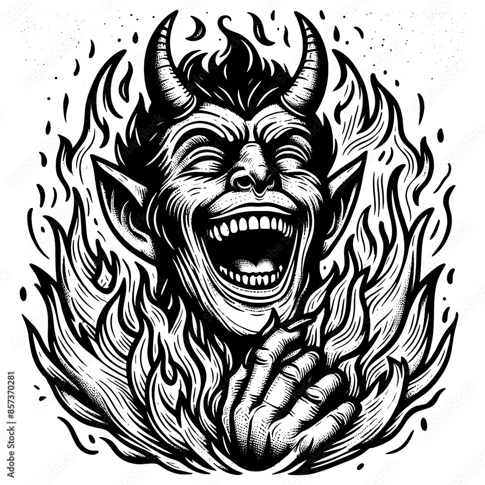 Devil devilish figure laughing with horns and a mischievous expression ...