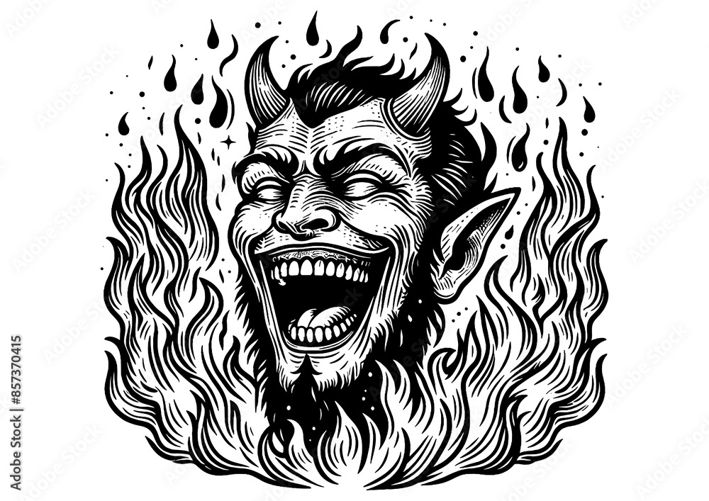Devil devilish figure laughing with horns and a mischievous expression ...