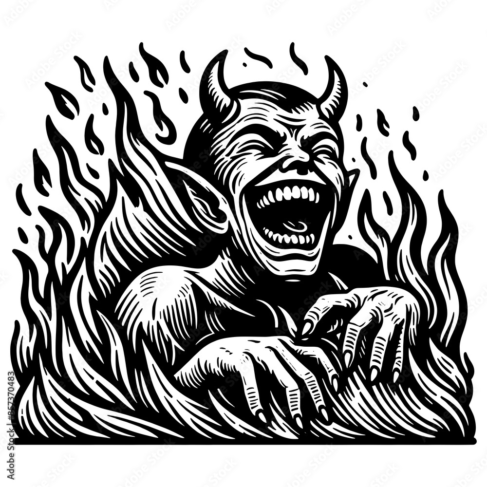 Devil devilish figure laughing with horns and a mischievous expression ...