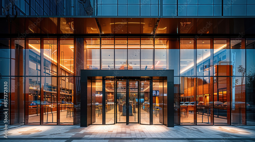 Storefront design, reddish brown, Glass curtain wall structure ...