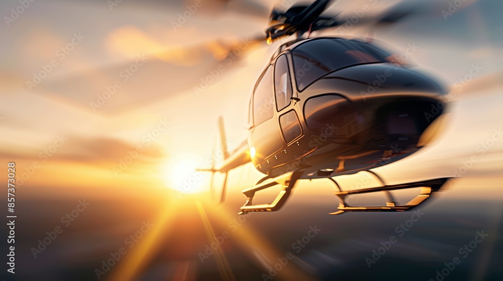 Helicopter rotor captured in close-up, focusing on the dynamic rotation ...