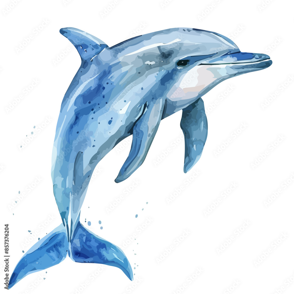 Watercolor drawing clipart of a dolphin, isolated on a white background ...