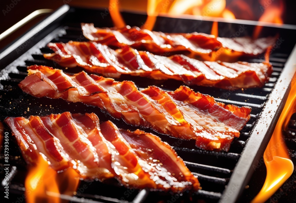 sizzling bacon cooking hot grease splattering visuals frying process ...