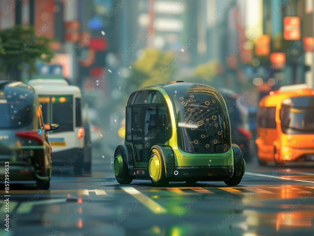 Electric Mini Mobility Vehicles Self-Driving on a City Street with ...