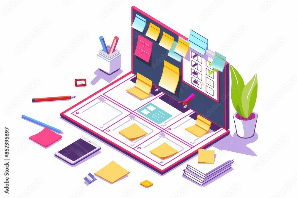 agile project management workflow with kanban board and sticky notes ...