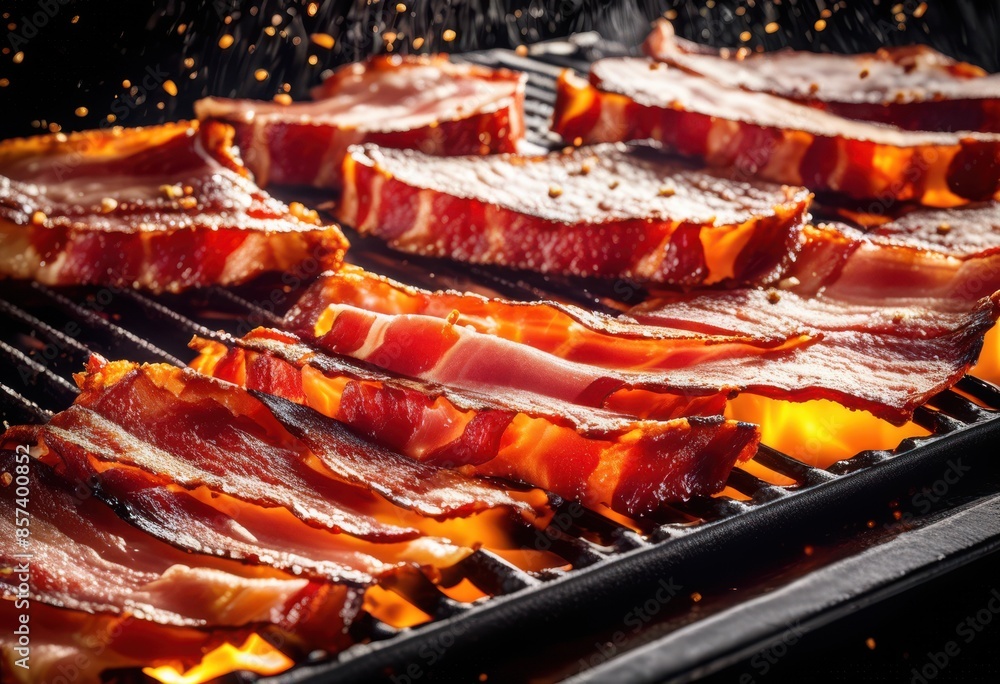 sizzling bacon cooking hot grease splattering visuals frying process ...
