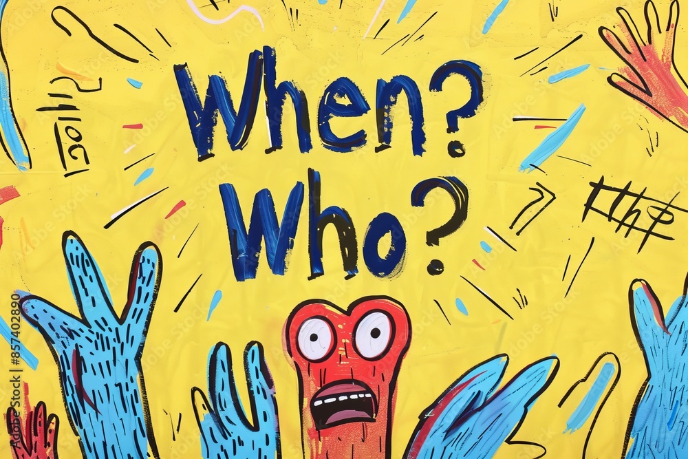 Ilustrace „Six common questions Who, What, Where, When, Why, How with ...