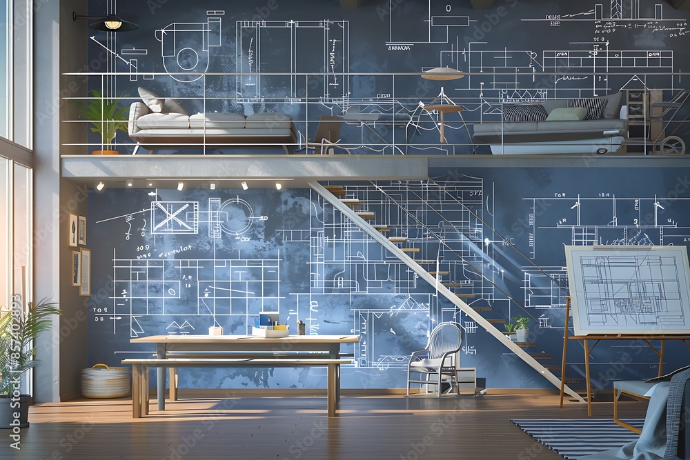 Modern two-level interior with an architecta??s theme, featuring ...