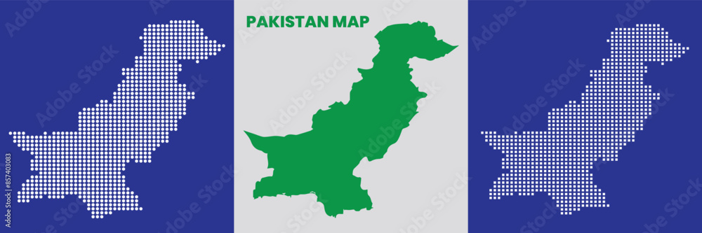 Pakistan Dotted map. Vector geographic map on white and blue ...
