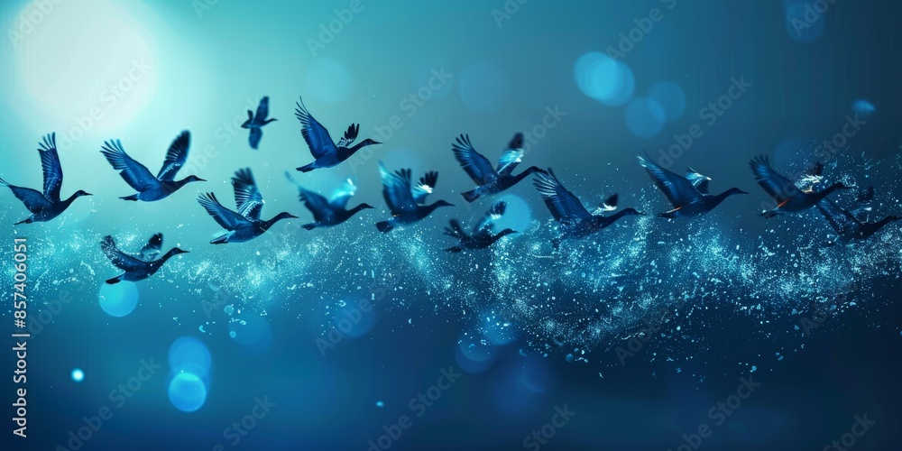 dynamic flowchart morphing into a flock of birds flying in formation ...