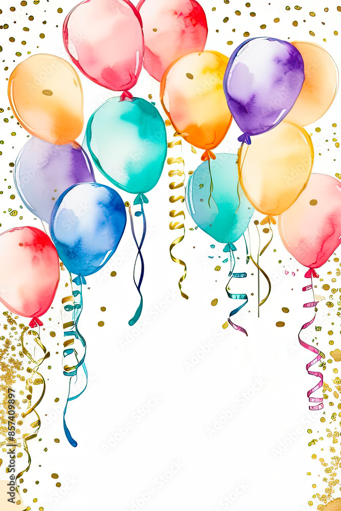 Hand drawn watercolor birthday card or invitation design with colorful ...