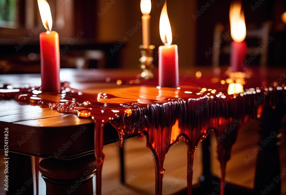 melting candle wax dripping elegant wooden dining romantic dinner ...