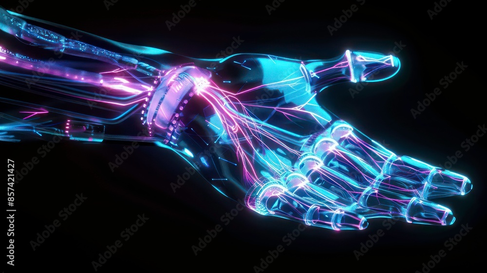 Futuristic X-ray image of a glowing human hand, showcasing medical ...