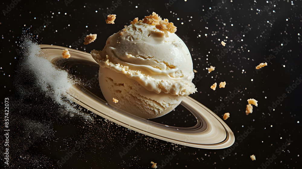 Surreal image depicting scoop of ice cream styled as Saturn, complete ...
