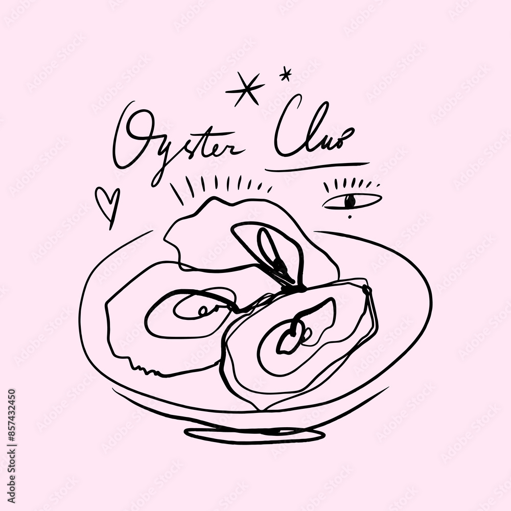 Ouster bar hand-drawn doodle clipart boho line logo. Seafood restaurant ...