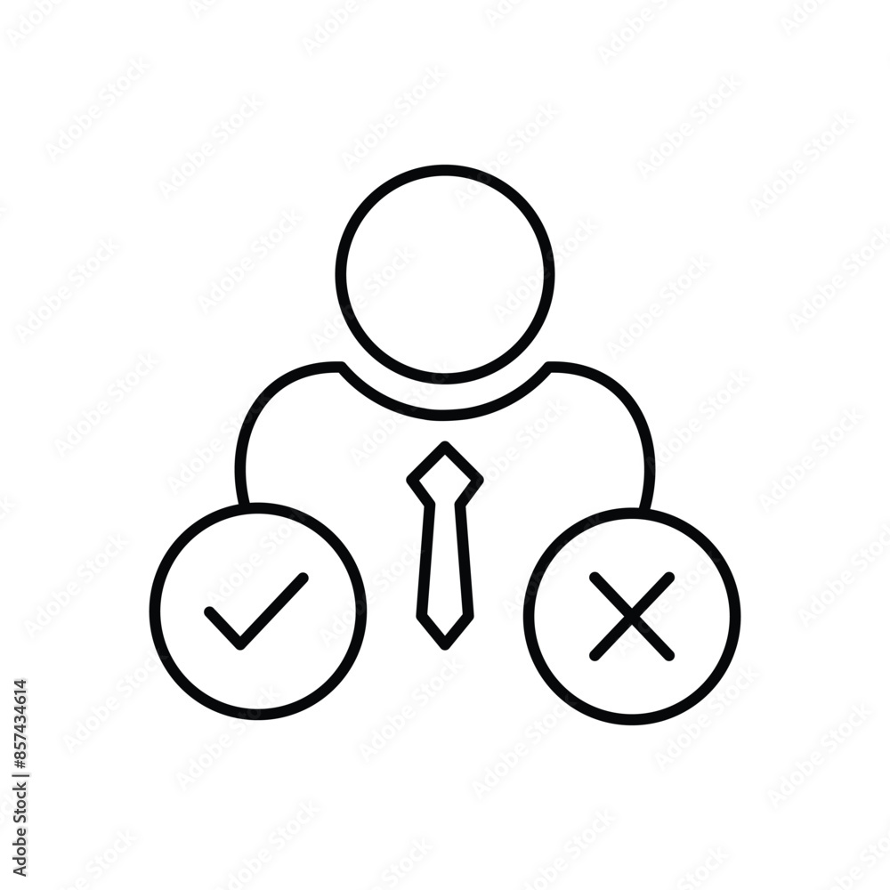 Business decision outline icon. Male figure with correct and incorrect ...