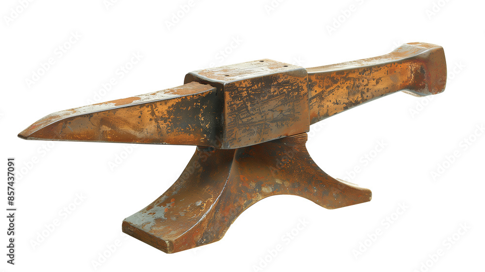 An old metal anvil with traces of rust as a separate object, on a ...