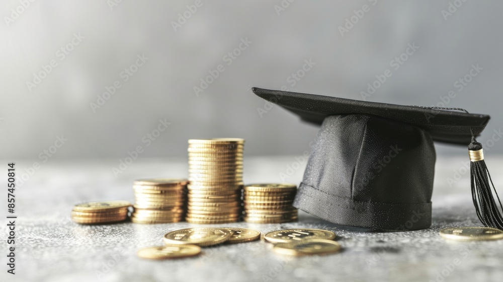Graduation Cap and Gold Coins in Minimalist Setting Symbolizing ...
