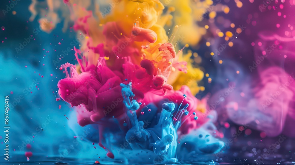 Bright spilled colors in motion. Bright splash of colors. Drawing with ...