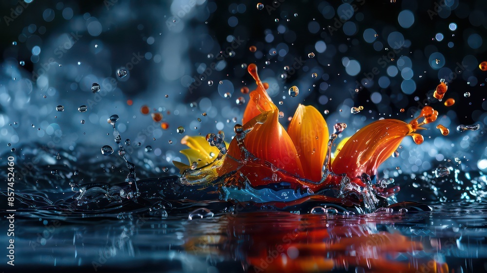 Bright spilled colors in motion. Bright splash of colors. Drawing with ...