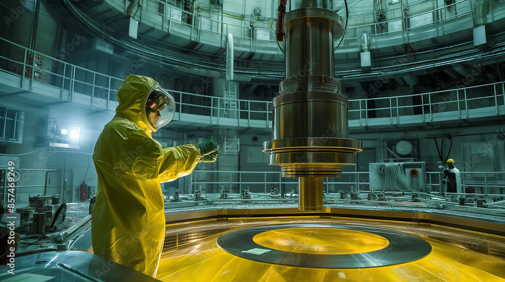 The interior of a modern nuclear reactor glows with advanced technology ...