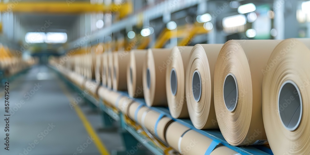 Machines in paper mill factory transforming wood pulp into usable paper ...