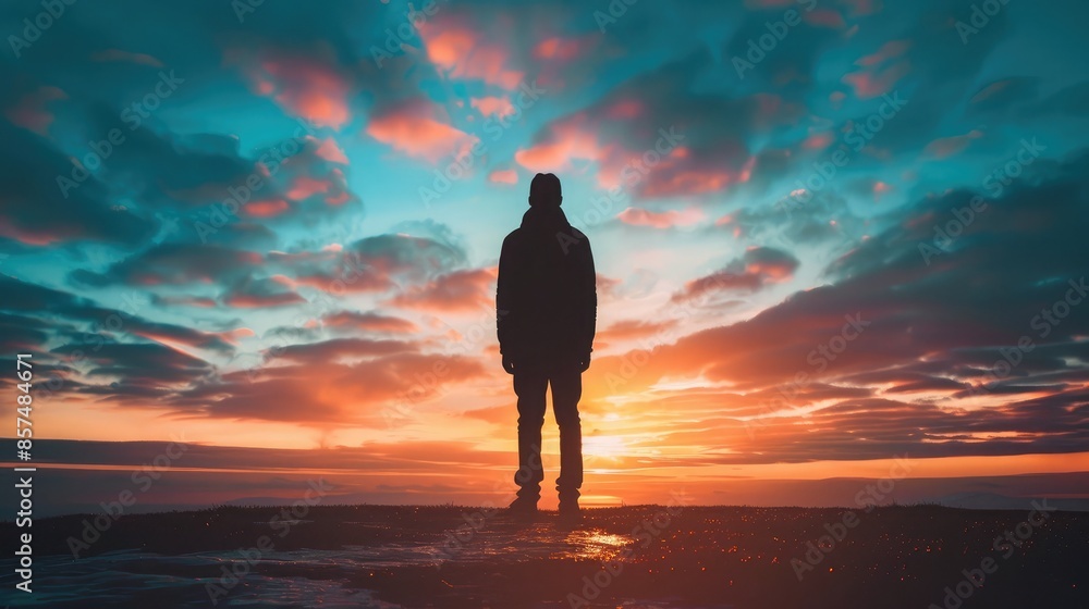 Person looking out towards the horizon - A silhouette of a person ...