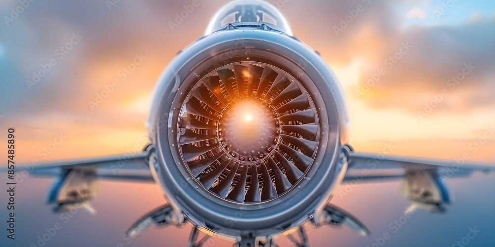 Detailed cutaway illustration of jet engine inside fighter plane ...