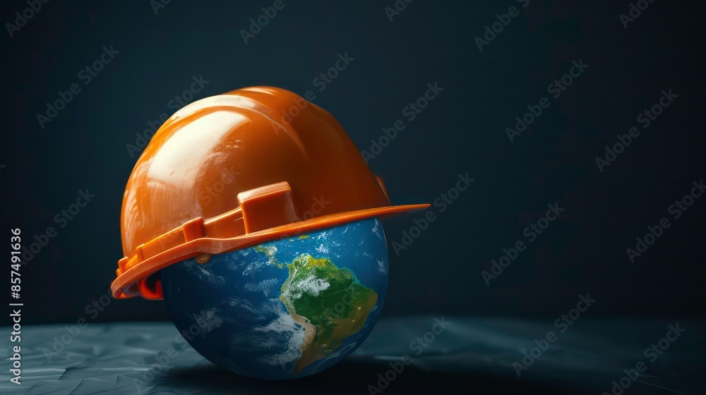 Symbol of safety and health at work: the planet Earth and the helmet. A ...