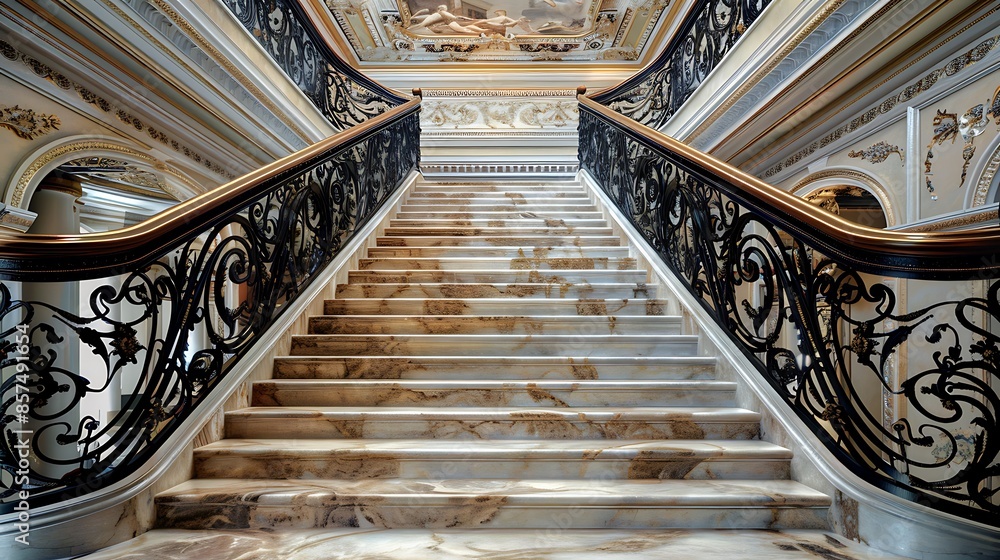 ornate staircase with hand-forged iron railings featuring elaborate ...