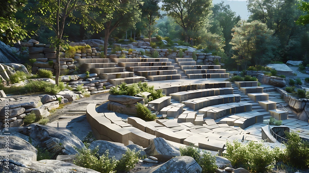 outdoor amphitheater set in a natural landscape, with stone seating and ...