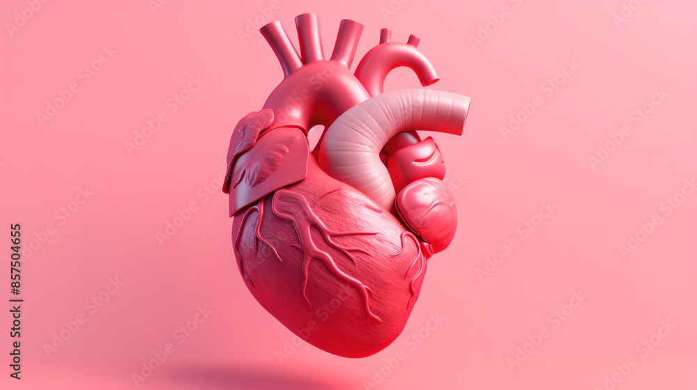 Detailed 3D illustration of a human heart with visible veins and ...