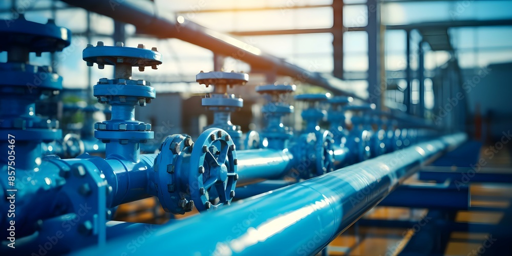 Valves controlling flow in industrial water or chemical pipelines at ...