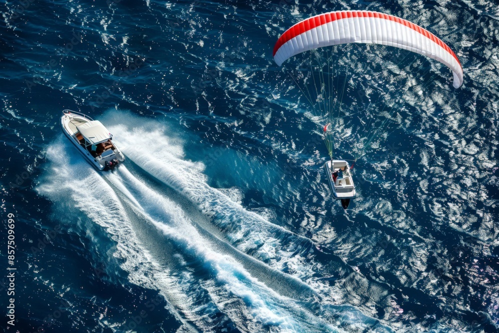 Parasailing Adventure: Speedboat Towing a Water Sport Parasailer Stock ...
