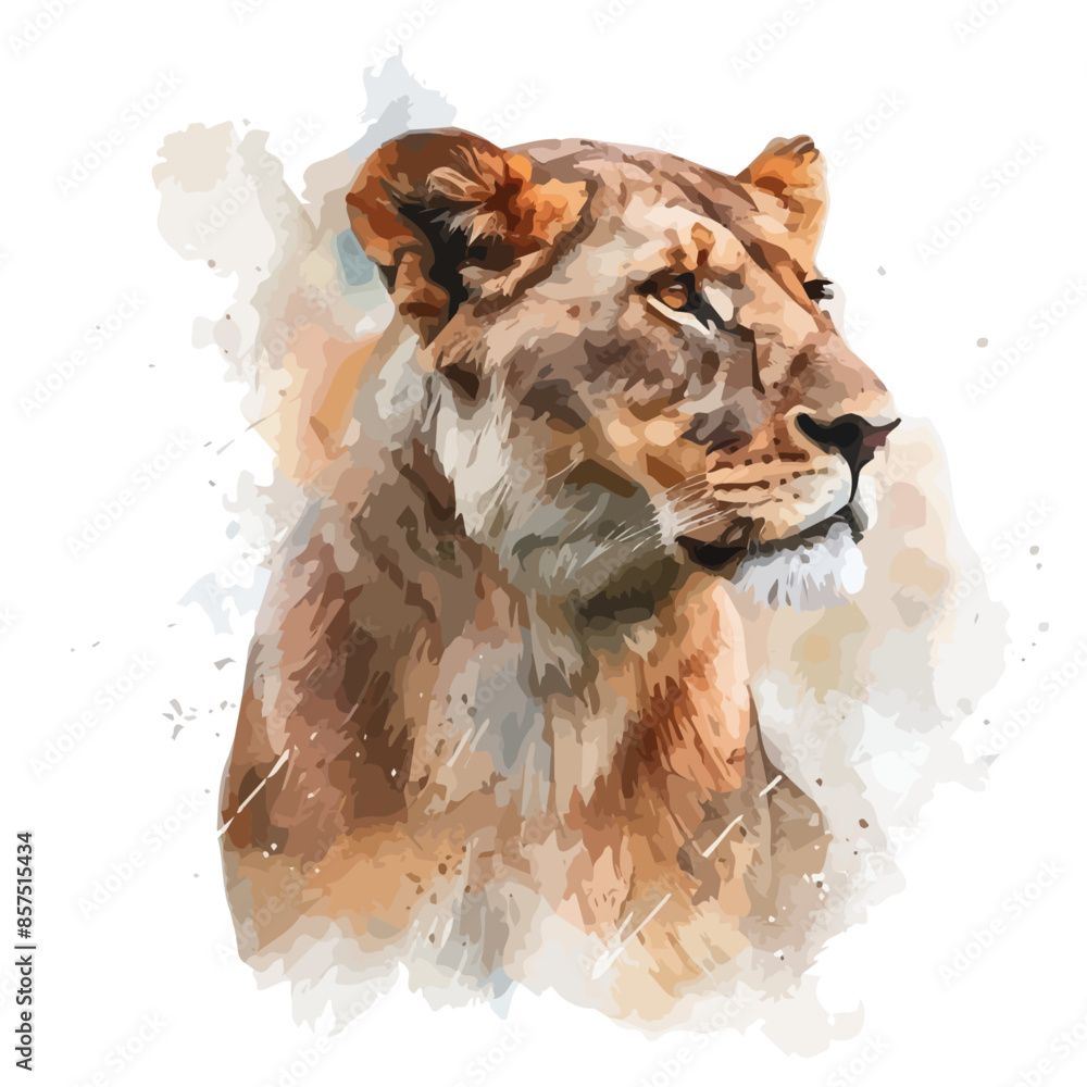 Vecteur Stock Watercolor Vector painting of a lioness (lion), isolated ...