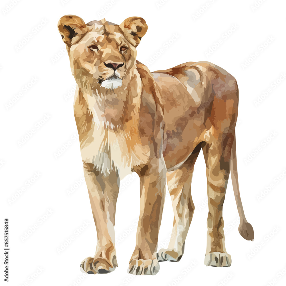 Watercolor painting vector of a lioness (lion), isolated on a white ...
