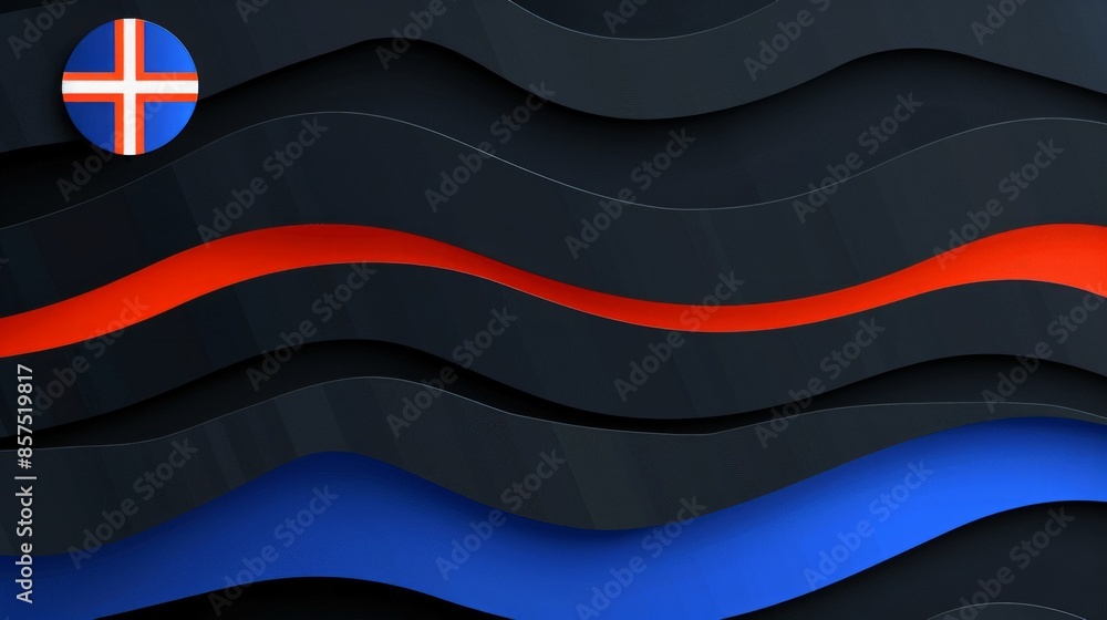 stylized representation of the Icelandic flag in a waving pattern. This ...
