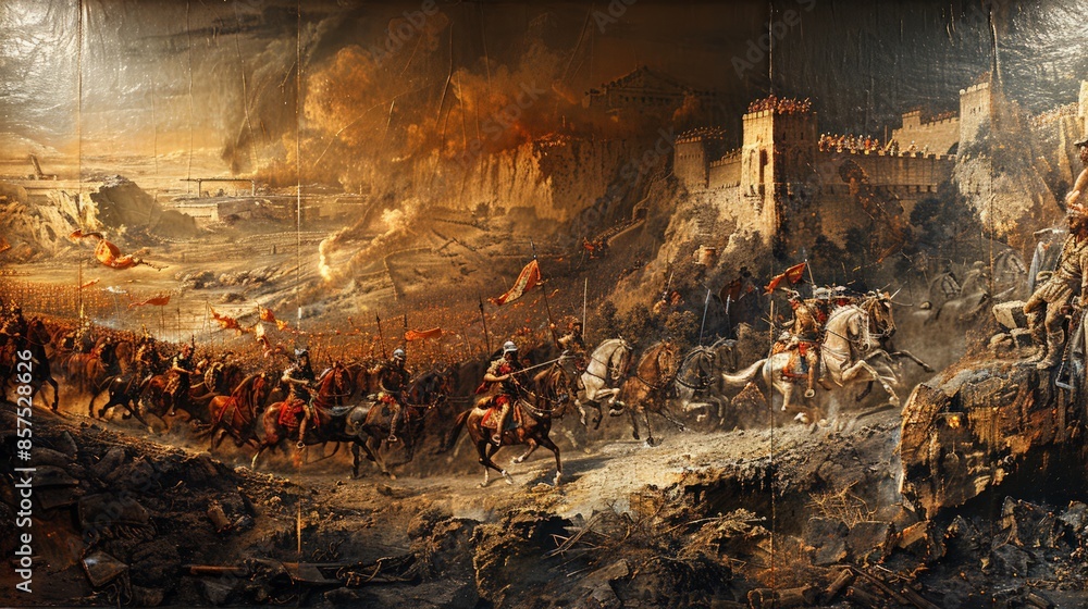 Battle of Gaugamela in Iraq, 331 BC, featuring soldiers, landscape ...