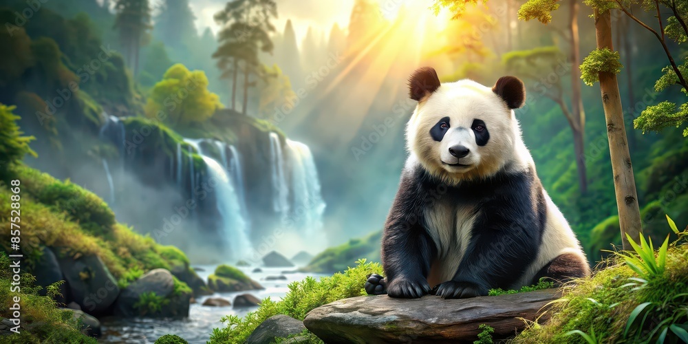 Digital of a realistic panda in a stunning natural scene, panda ...