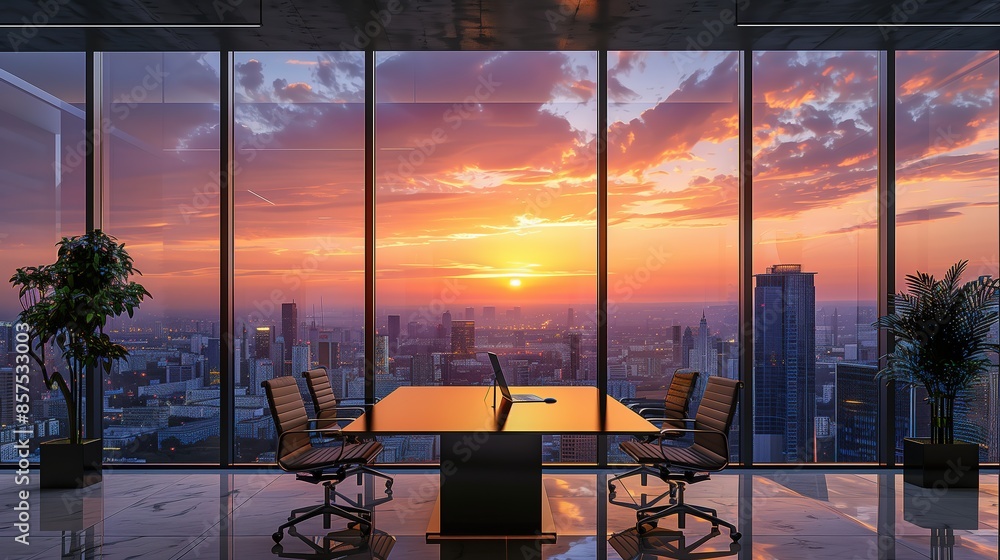 AI Generated Modern interior window wall building city office ...