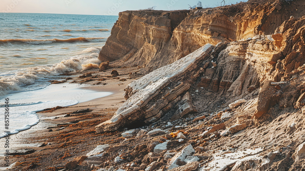 A coastline eroded and reshaped by storm surges and sea level rise ...