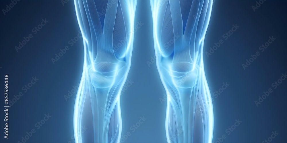 Detailed human muscle anatomy model closeup focusing on leg muscles ...